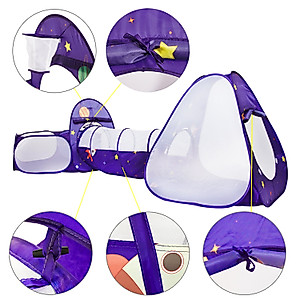 Homfu 3 in 1 Pop up Kids Play Tent with Tunnel Ocean Ball Pit Pool with Basket Hoop for Toddler Boys Girls to Play and Craw Indoor&Outdoor As Birthday Gift