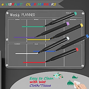 Acrylic Calendar for Fridge,16"×12" Acrylic Fridge Dry Erase Board, Clear Calendar for Fridge, Monthly Magnetic Calendars Board and Weekly Dry Erase Board, 6 Markers,1 Pen Holder and 1 Eraser (Clear)