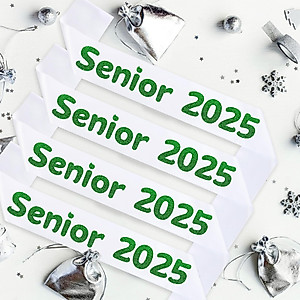 4Pcs White Senior 2025 Sash with Green Printing Letters, 2025 Graduation Celebrations Sashes, Class of 2025 Sash for Graduation Party, Senior Cheer Sashes, Cheerleader Sash, Class Competition Sashes