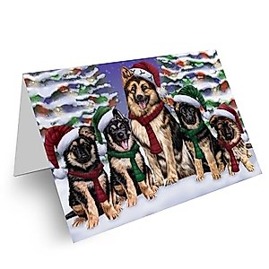 Family Portait Christmas Holiday German Shepherd Dog Greeting Cards - Adorable Pets Invitation Cards with Envelopes - Pet Artwork Christmas Greeting Cards (1 Greeting Card)
