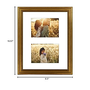 Frametory, 11x14 Picture Frame - for Two 5x7 Photos, Two Opening White Mat - Wall Display - Great for Wedding, Graduation, Engagement Photographs - Dark Gold
