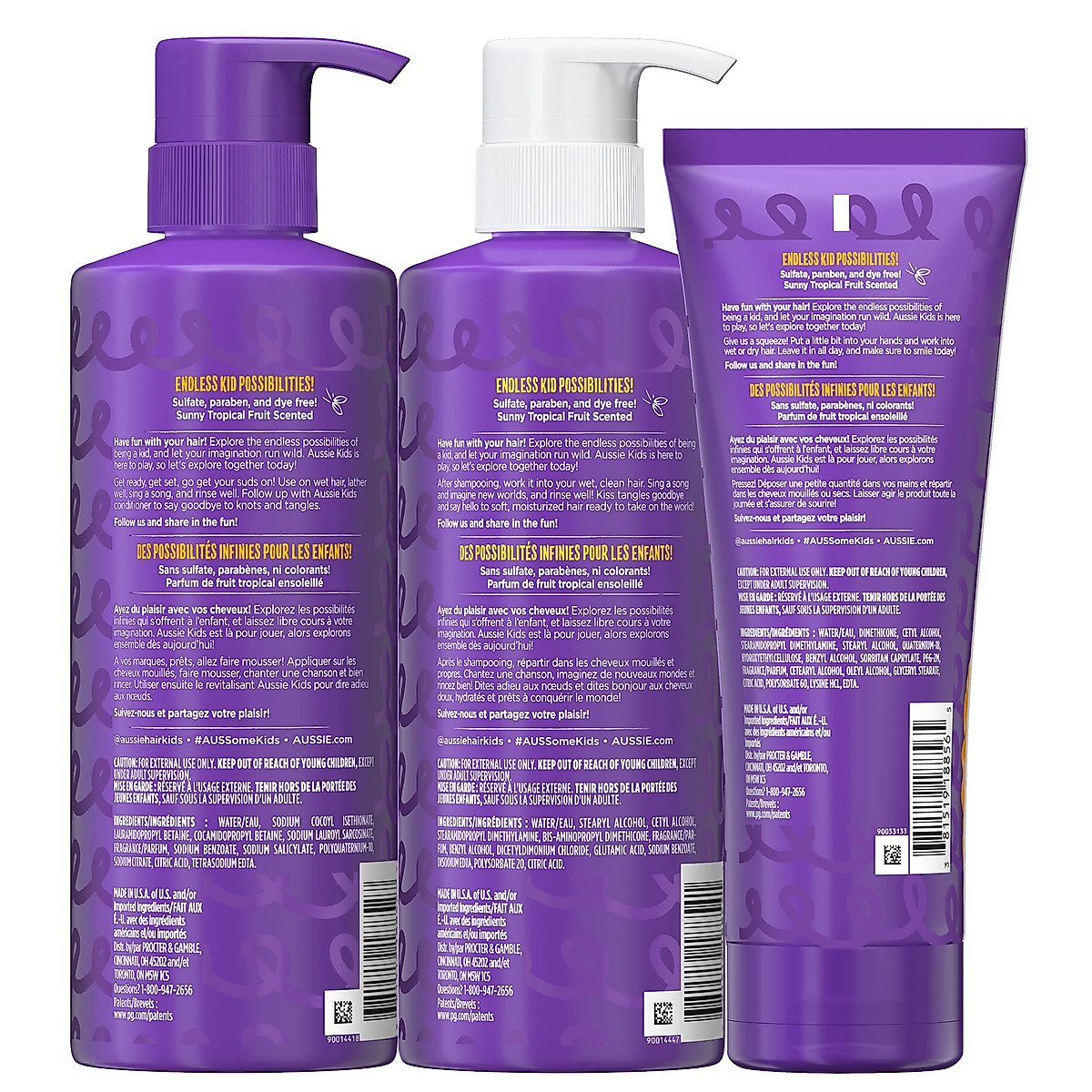 Aussie Kids Shampoo, Conditioner, and Leave-in Conditioner Bundle for Curly Hair, Sulfate and Paraben Free