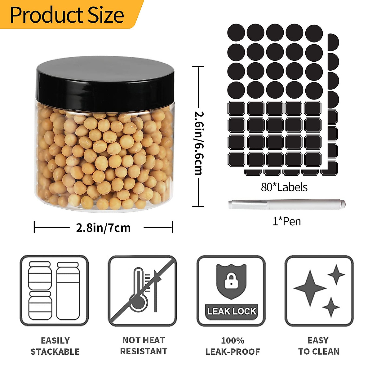 EkkoVla 40 Pack 6 oz Clear Plastic Jars Wide Mouth Round Containers with Black Lids BPA FREE, Empty Multi-use Refillable Storage Jar with Airtight Lid for Cosmetics Beauty Products