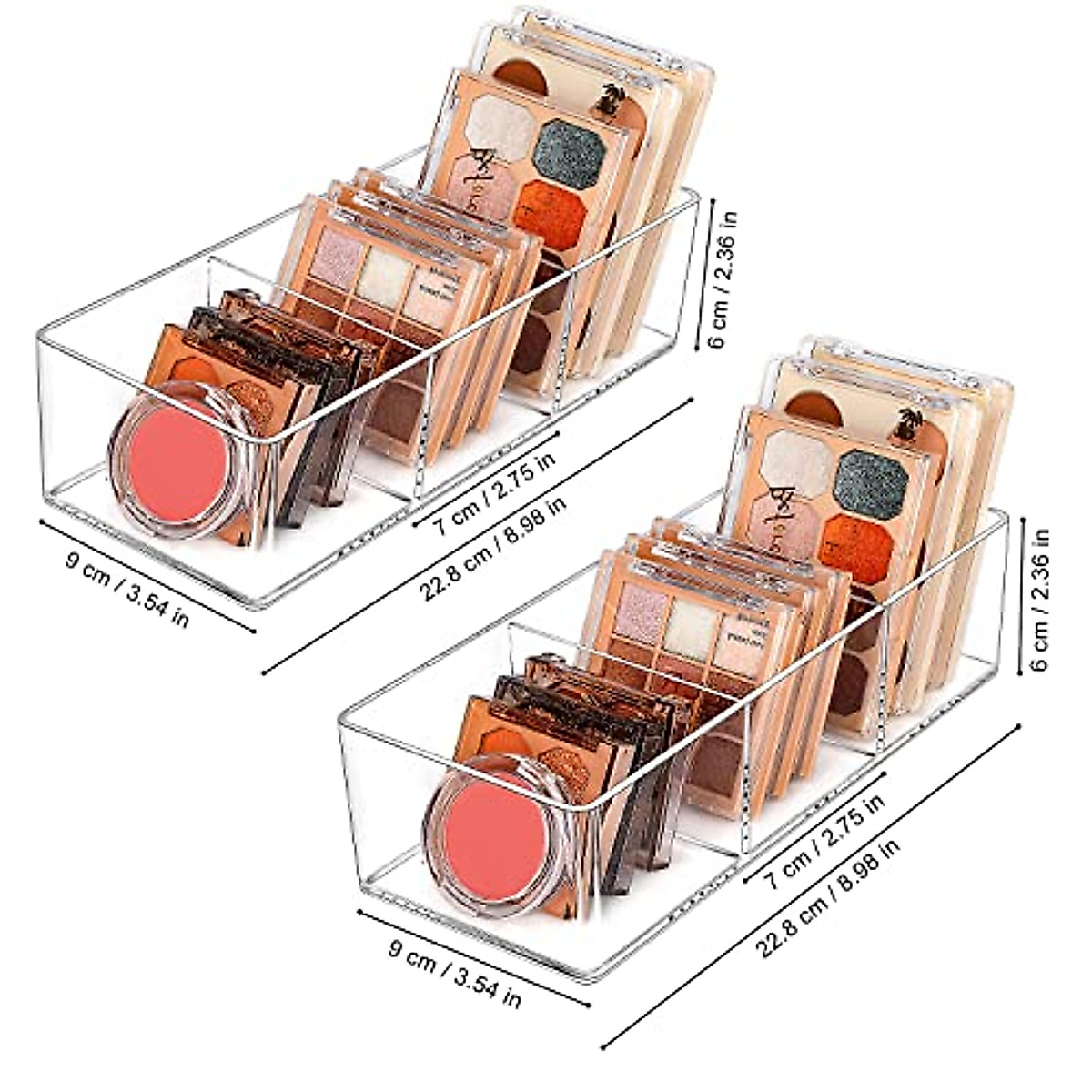 JessLab Acrylic Organizer, 2PK Cube Sections Makeup Organizer for Drawer, Makeup Organizer for Vanity, Countertop, Bathroom, Kitchen and Cabinet Storage(3+3 Compartment)