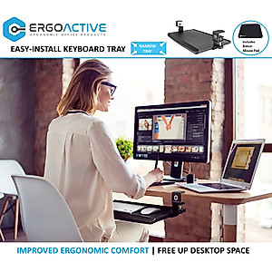 ErgoActive Keyboard Tray Under Desk with Included Mouse Pad and Easy Clamp On Installation, Fits Small Keyboard and Mouse - Small (20" x 11.8”)