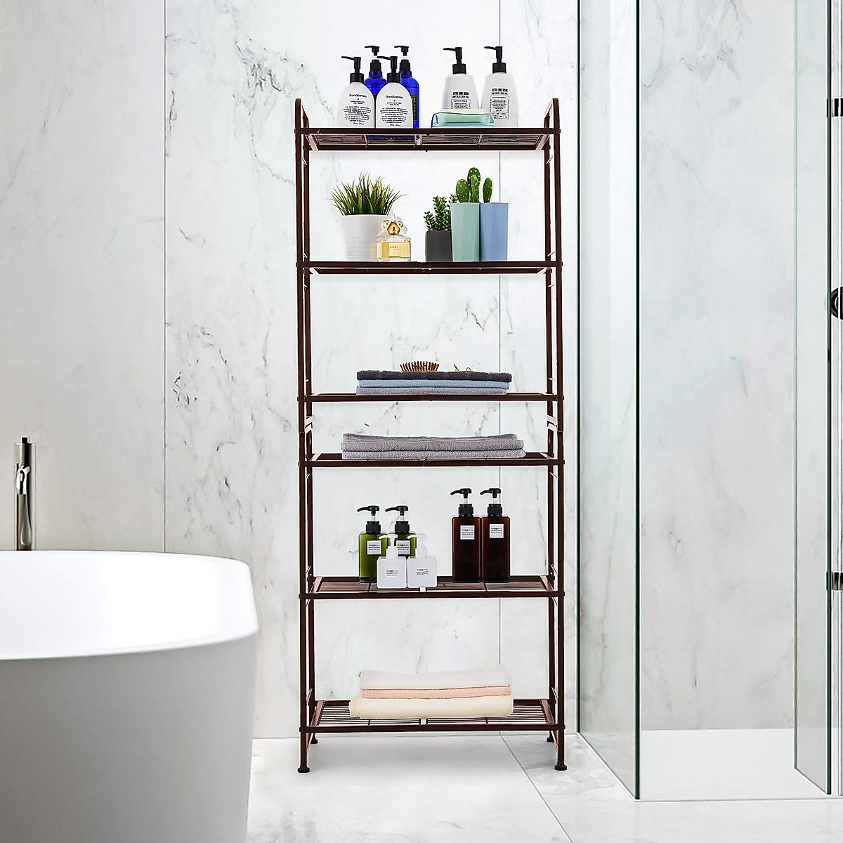 Auledio 3 Tiers Metal Shelves, Unit Storage Rack, Wire Shelving with Leveling Feet for Kitchen Counter, Living Room, Bethroom, Toliet, Garage, Office - Bronze