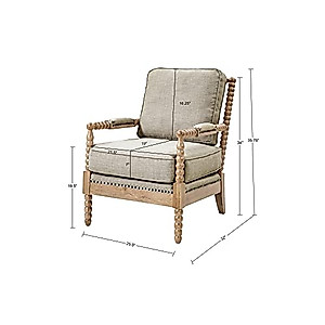 Madison Park Donohue Mid-Century Modern Accent Chairs for Living Room with Nailhead Trim, Solid Wood, Oakwood Finish, Upholstered Seat, Lounge for Reading Bedroom Furniture, Light Grey