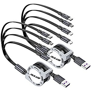 Multi Charging Cable 4A [2Pack 4Ft] 4 in 1 Retractable Multi Fast Charger Cable with 2 * IP/Type C/Micro USB Ports USB Cable for All Phones/iP 12 11 Xs/Samsung Galaxy/Huawei/LG/Google/HTC/Sony/Tablets