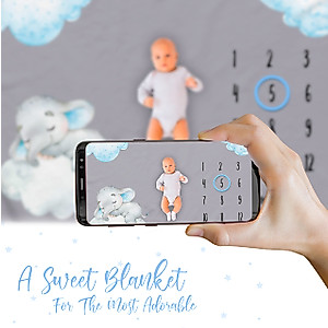Paishanas Baby Monthly Milestone Blanket Boy or Girl Elephant Baby Milestone Blanket Premium Fleece Months Baby Milestone Large Size Milestone Blanket for Baby Boy Baby Photo Blanket