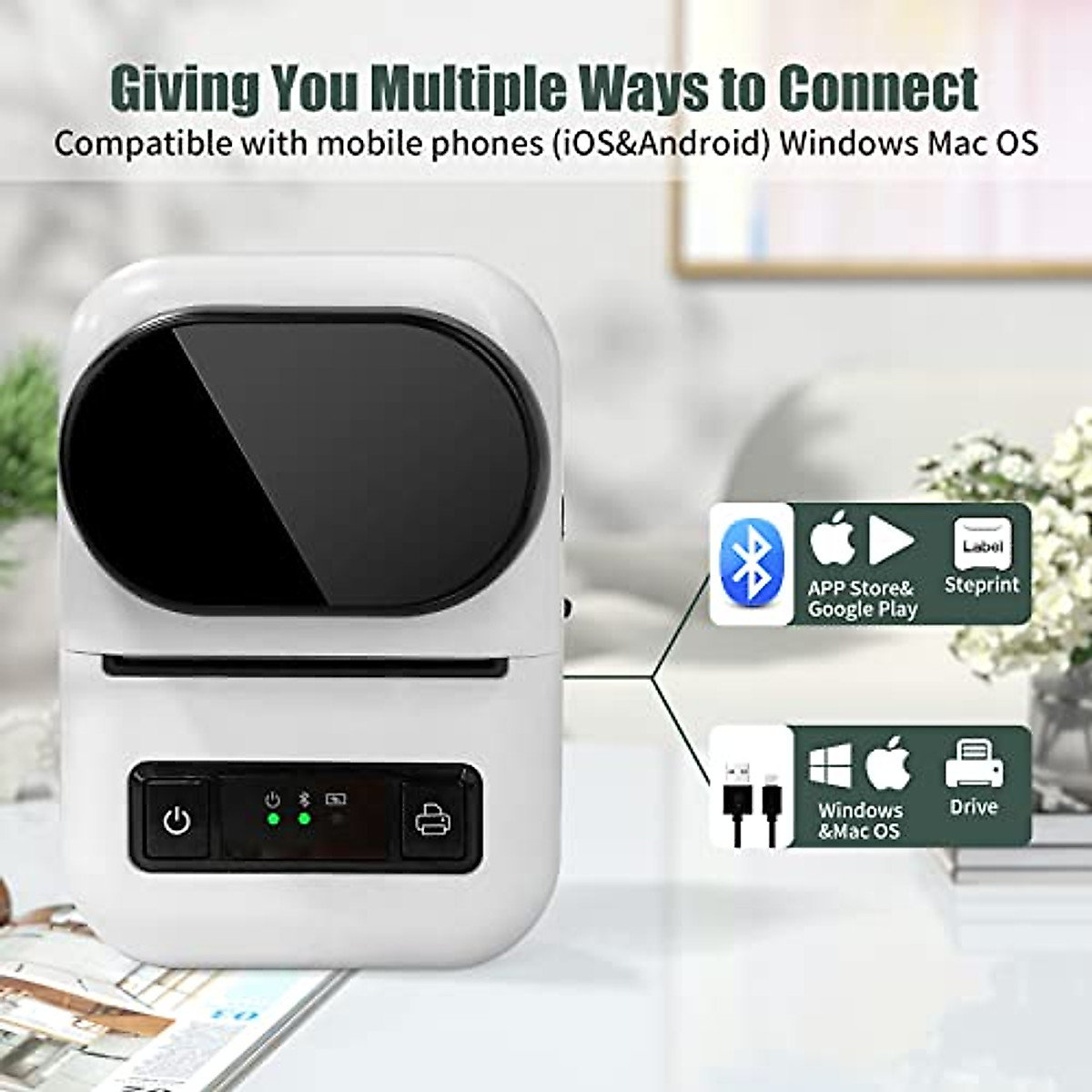 MORTENTR Label Makers, Portable Bluetooth Thermal Label Printer for Barcode Name Address Clothing Jewelry Retail Small Business Home Office, Compatible with Android & iOS, with 1.96x1.18 inch Label