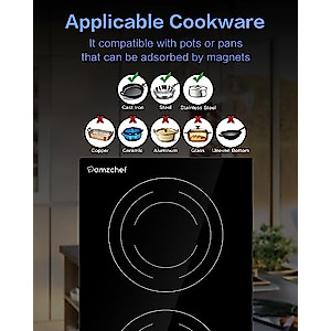 AMZCHEF Electric Induction Cooktop 2 Burners,12" Electric Stove Top with Plug 1800W, 120V, 9 Power Levels, Child lock, Timer, Touch Control, Induction Stove for Fast Cooking, Bulit-in&Countertop