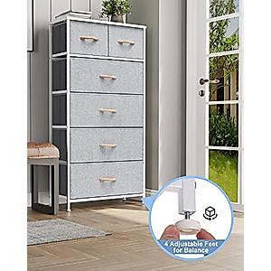 Crestlive Products Vertical Dresser Storage Tower - Sturdy Steel Frame, Wood Top, Easy Pull Fabric Bins, Wood Handles - Organizer Unit for Bedroom, Hallway, Entryway, Closets - 6 Drawers (Light Grey)