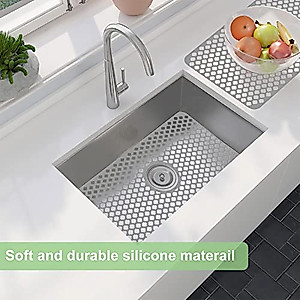 Sink Protectors for Kitchen Sink , 24 inch x 12 inch Heat Resistant Kitchen Sink Mat for Bottom of Stainless Steel/Porcelain Sink with Center Drain,No-Slip Sink Grid Accessories(Grey)