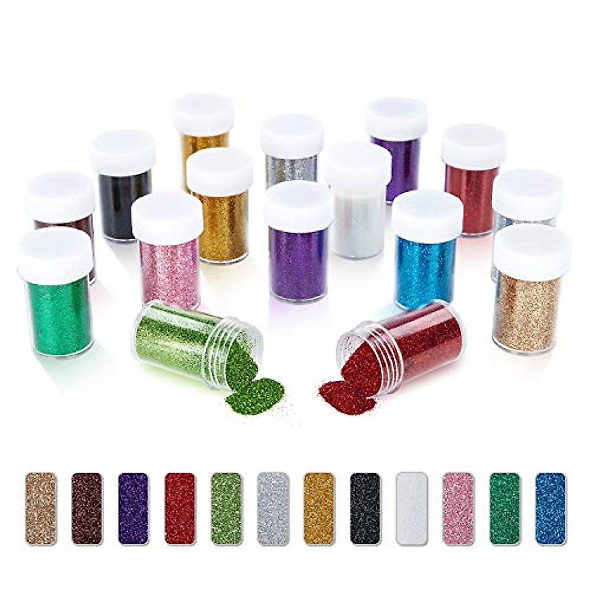 TORC Extra Fine Glitter Shaker Jar Set 12 Colors, Glitter Powder for Crafts Resin Projects Tumblers Nail Makeup Slime, 16 g/0.56 oz Each