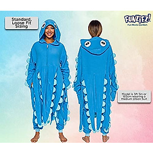 FUNZIEZ! Squid Costume -Adult Octopus Costume - One Piece Animal Pajama (Small) Blue