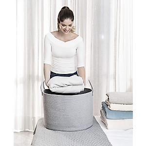 OrganiHaus Gray Extra Large Blanket Basket for Living Room 20x13 | Large Woven Baskets for Storage | Baby Laundry Basket | Soft Cotton Rope Basket with Handles | Baby Toy Baskets Storage for Kids