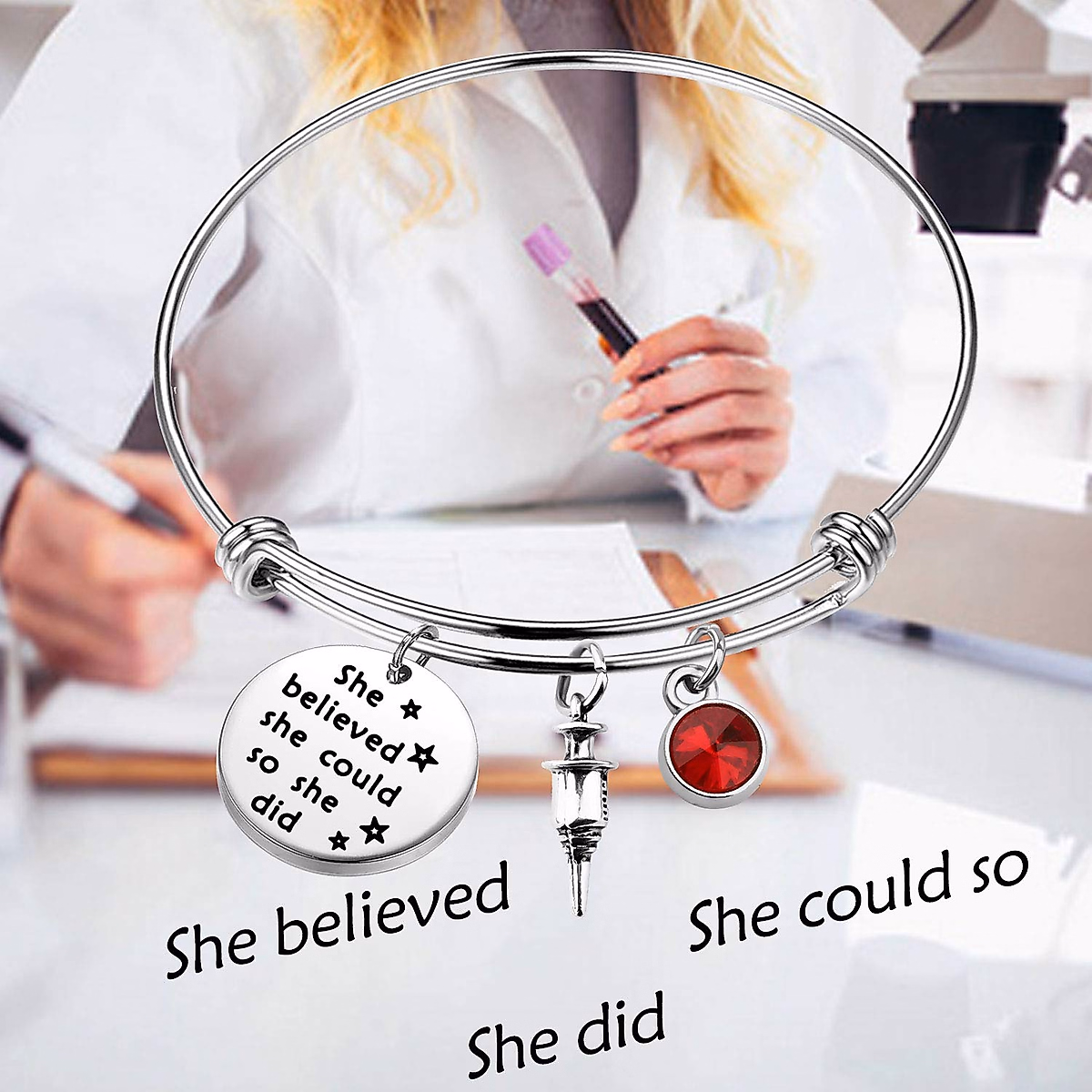 AKTAP Phlebotomist Gift Nurse Phlebotomist Bangle Bracelet She Believed She Could Phlebotomy Graduation Gifts For Technician Hematologist Medical Technologist (Nurse Phlebotomist Bracelet)