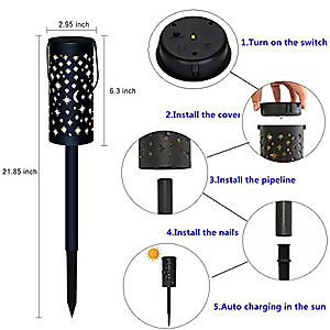 neemor 6 Pack Solar Pathway Lights Outdoor Garden Solar Lights Solar Powered Path Lights Decorative for Patio Lawn Landscape Yard Star Moon Women Gifts Warm White