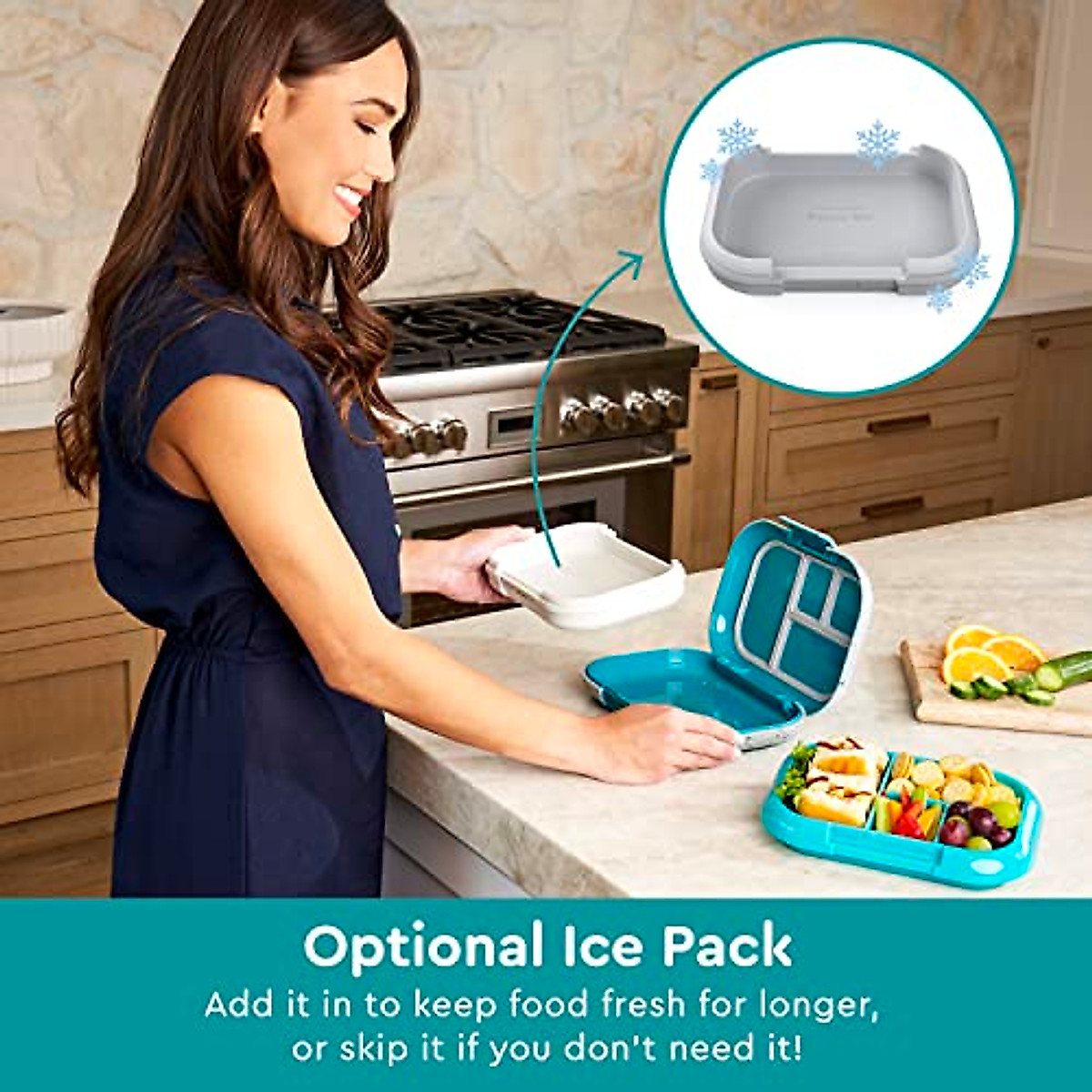 Bentgo® Kids Chill Lunch Box - Confetti Designed Leak-Proof Bento Box & Removable Ice Pack - 4 Compartments, Microwave & Dishwasher Safe, Patented, 2-Year Warranty (Confetti Edition - Truly Teal)