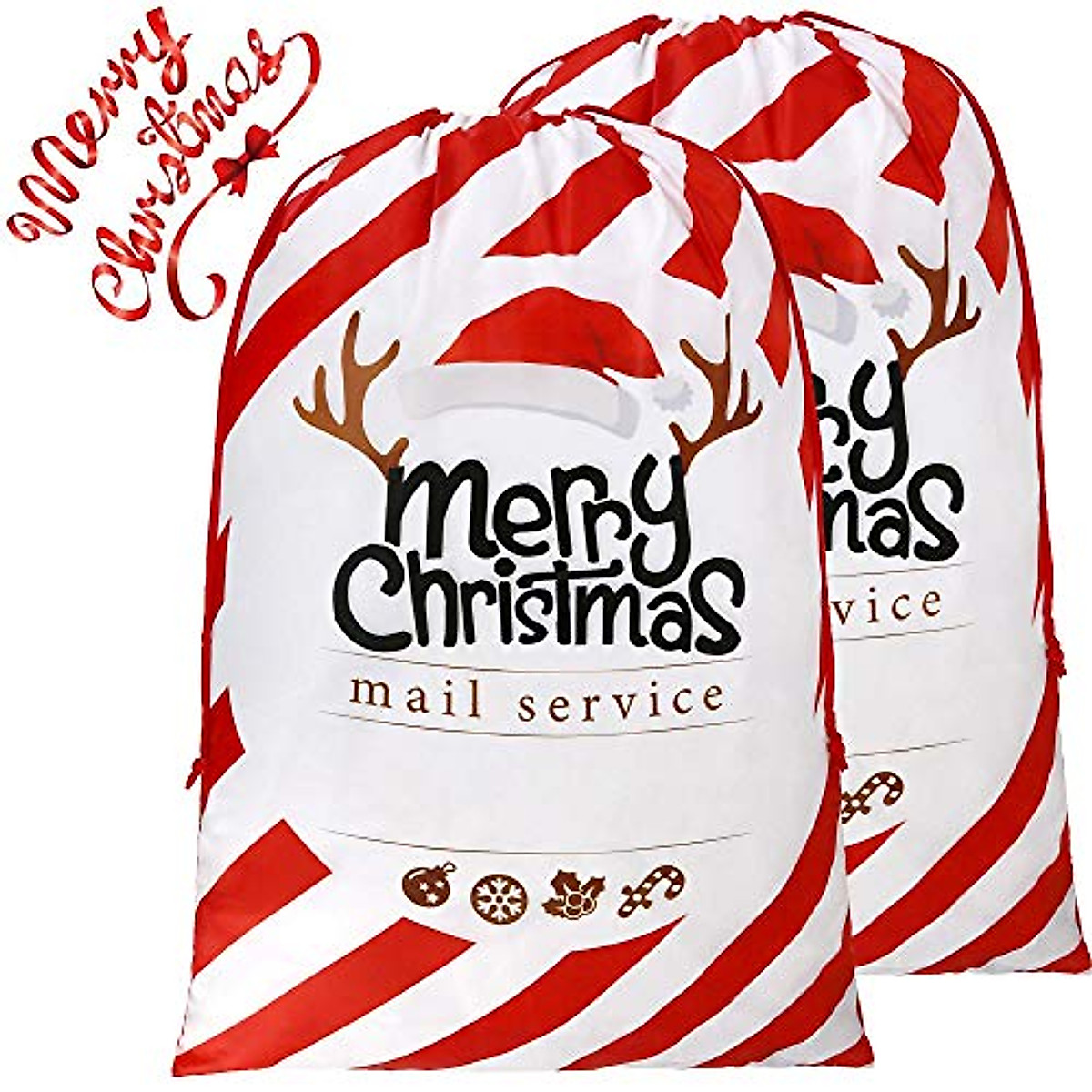 BeeGreen 2 Pieces Santa Sack Extra Large 27.6 x 42 Inch Santa Bags Reusable Christmas Bags Drawstring For Gifts Wrapping Giant Xmas Bags For Presents