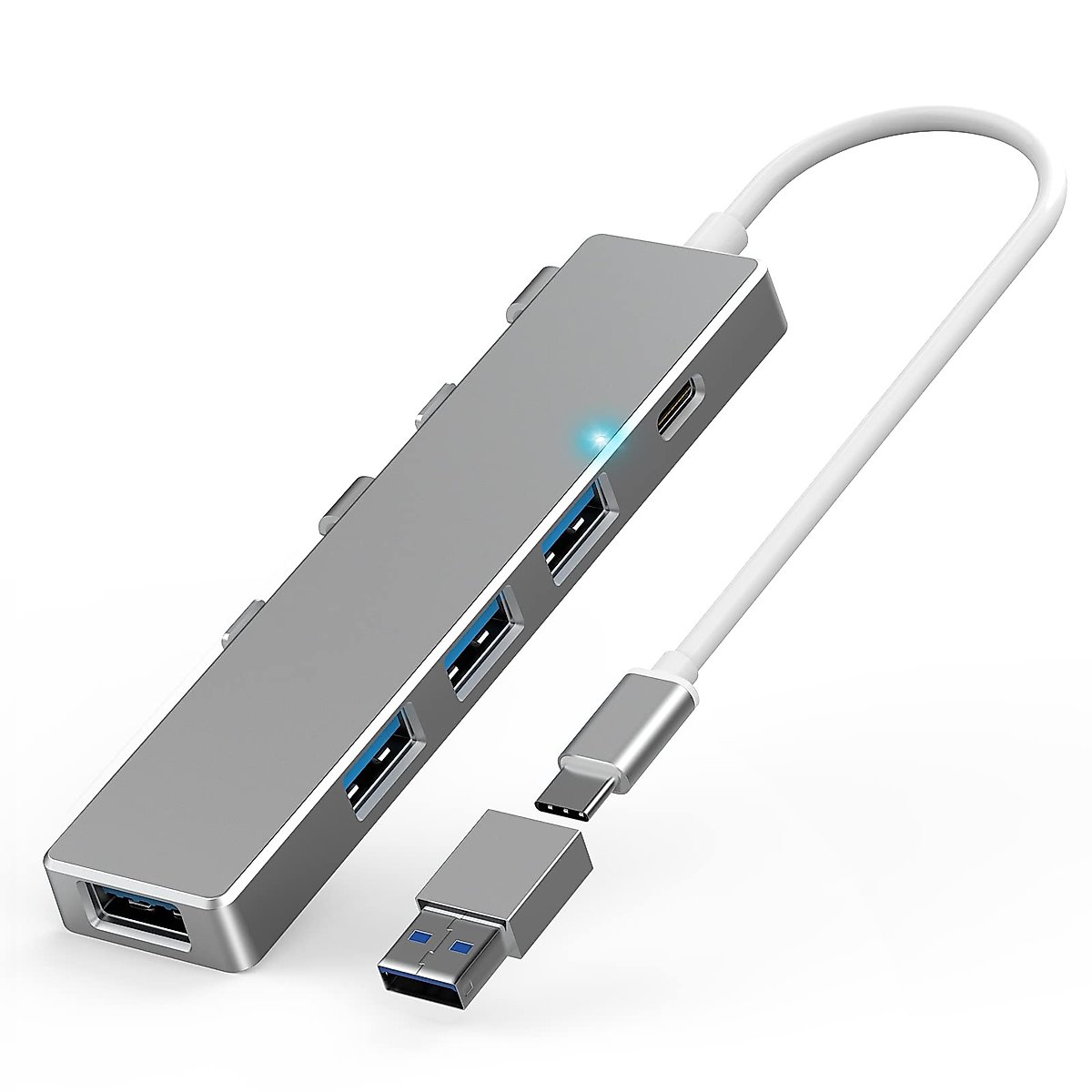 3.0 USB C Hub, Slim Aluminium Alloy High-Speed External USB Port with USB-C to USB Adapter, USB Extender Splitter Compatible with Computer, Mac, PCs, Smartphone, and Tablet