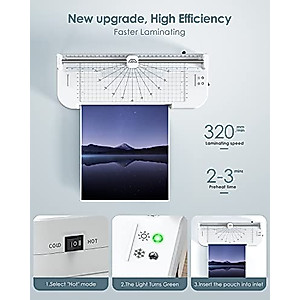 Laminator 7 in 1 Thermal Laminator 9-Inch Laminator Machine Laminating Machine with Laminating Pouches 20 Personal Laminator Desktop Lamination Corner Rounder for Office School Business (White)