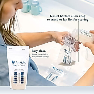 Ameda Pump'N Protect Breastmilk Storage Bag 6oz, 100pc, Baby Essentials, Breastfeeding Supplies, Resealable Breast Milk Storage Bags for Refrigerator or Freezer, BPA Free