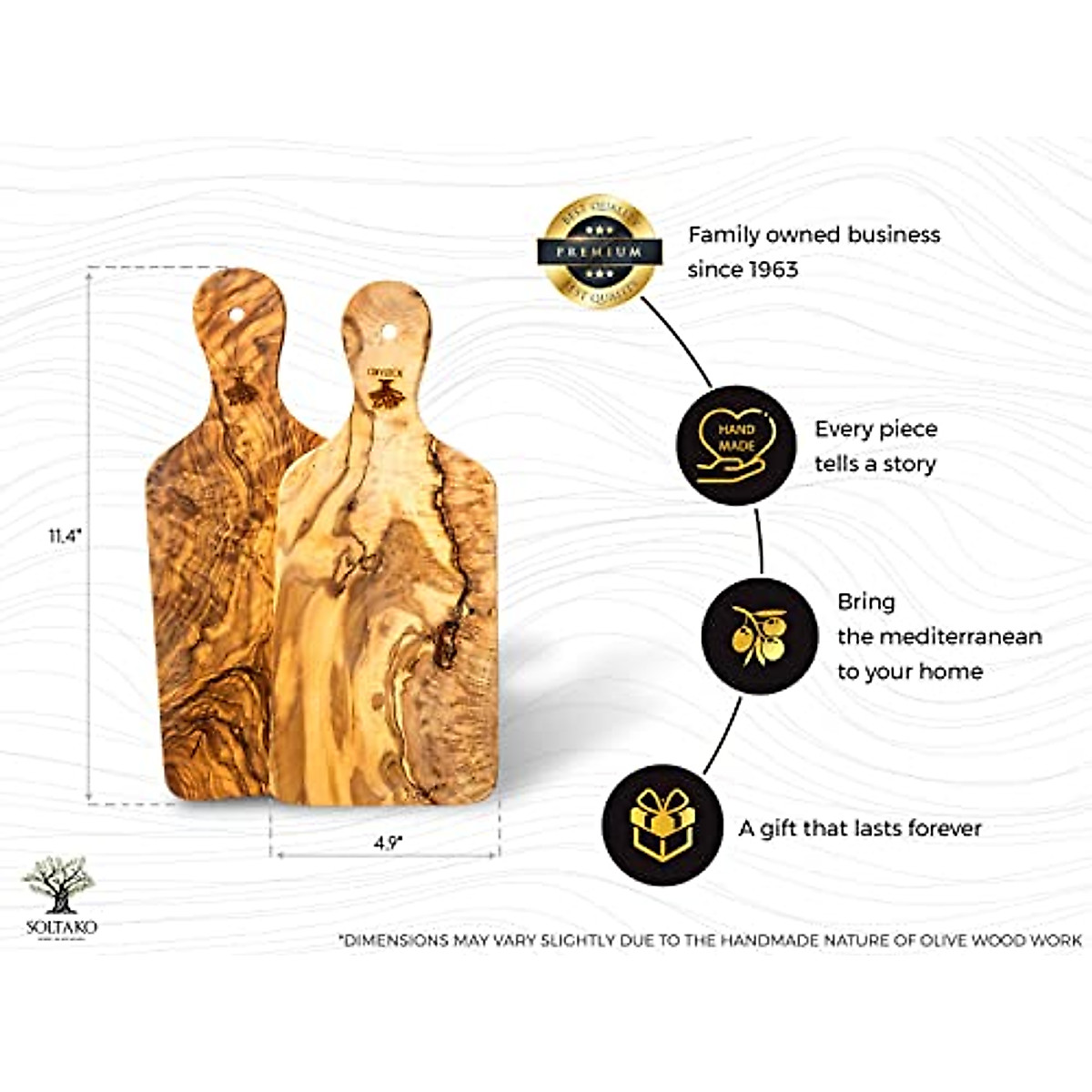 SOLTAKO Olive Small Cheese Boards, Set of 2 Small charcuterie Boards with Handle, Set of Mini charcuterie Boards, Cutting Boards for Kitchen, Butter Board Set, Handmade, 11.4"x4.9"