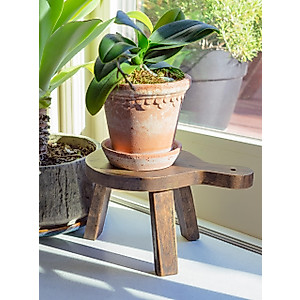 Red Co. 6 inch Tall Mini Round Boho Chic Tabletop Sustainable Rubberwood Stool Display Stand, Casual Country Potted Plant Holder, Brown