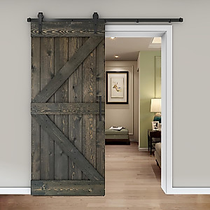 Sliding Barn Door 30 in x 84 in, Made-in-USA, Customizable Solid Wood Barn Door Included 5.25ft Hardware Kit and Pull Handle, Easy Assembly Dark Walnut, British K Series