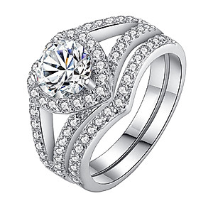 2PCS Dainty Stackable Rings for Women Teens Girls with Heart Shaped Jewelry Gift Ring Enhancers Bridal Sets Statement Aesthetic Rings Cute Trendy Simulated Diamond Jerwery Gift (A, 7) a