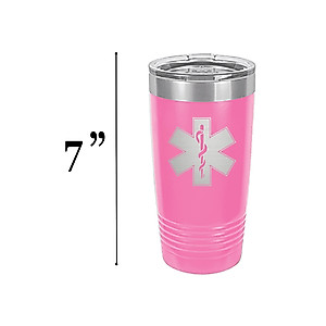 Rogue River Tactical EMT EMS Star of Life 20 Oz. Travel Tumbler Mug Cup w/Lid Paramedic (Pink)