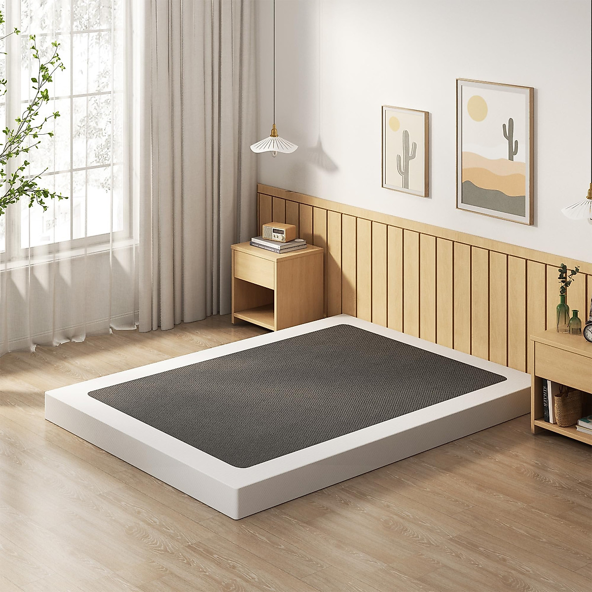 EMODA 5 Inch California King Box Spring Bed Base, 3000 lbs Heavy Duty Metal Mattress Foundation with Fabric Cover, Easy Assembly