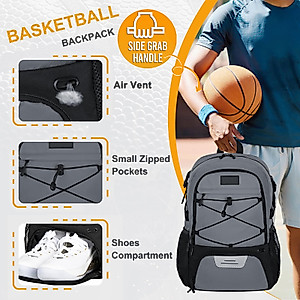 Goloni Soccer Backpack, Large Ventilated Sports Bag with Ball & Shoe Compartment, Medium Gray, 12.6x8.3x17.7 inches, 31L