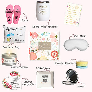 Happy Retirement Gifts for Women 2024,12 Pcs Retirement Gifts for Friends,Boss,Teachers,Nurses,Mom,Grandma,Retirees with Wine Tumbler,Socks,Cosmetic Bag,Retired Going Away,Goodbye Gift for Coworker