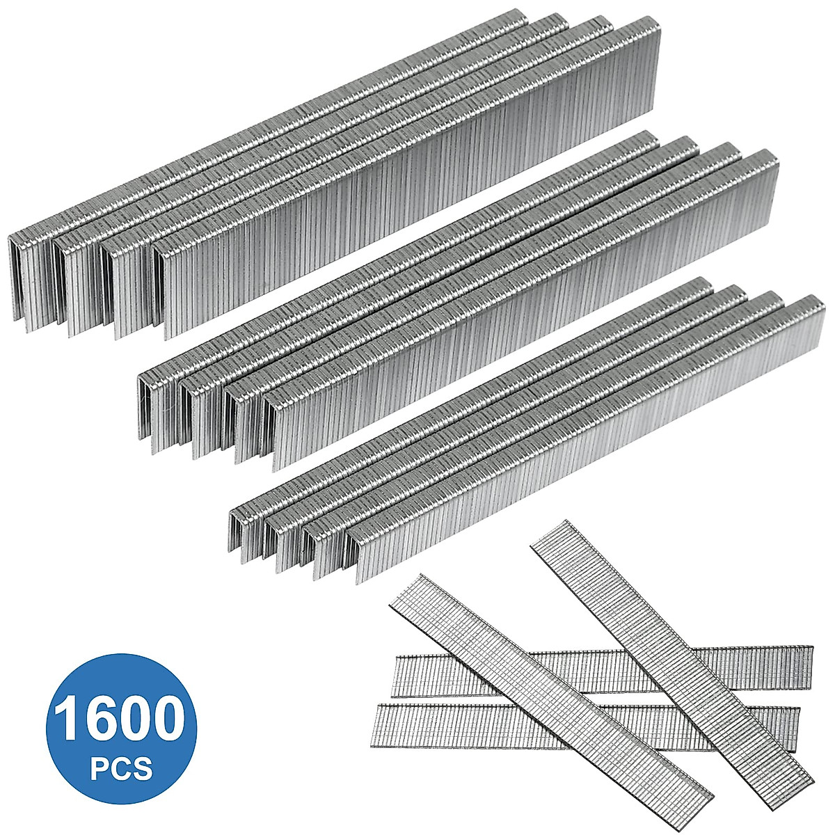 SITLDY 18 Gauge 1600-Count, 1/4 Inch Narrow Crown Staples (1/2"+3/4"+1") and Brad Nails (5/8"), 400 per Size, Galvanized