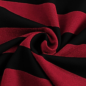 KESIHAN Men's Casual Cotton Spandex Striped Crewneck Short-Sleeve T-Shirt Basic Pullover Stripe tee Shirt(XL Black Red)