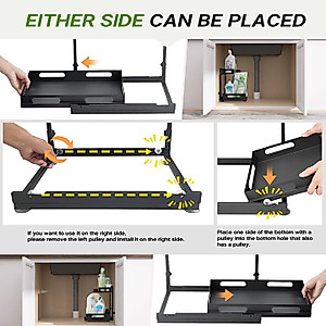 Slow Slog Under Sink Organizers and Storage, 2-Tier Sliding Under Sink Organizer, Under Cabinet Storage, Multi-Purpose Slide Out Sink Shelf, Under the Sink Organizer for Bathroom, Kitchen (Black)