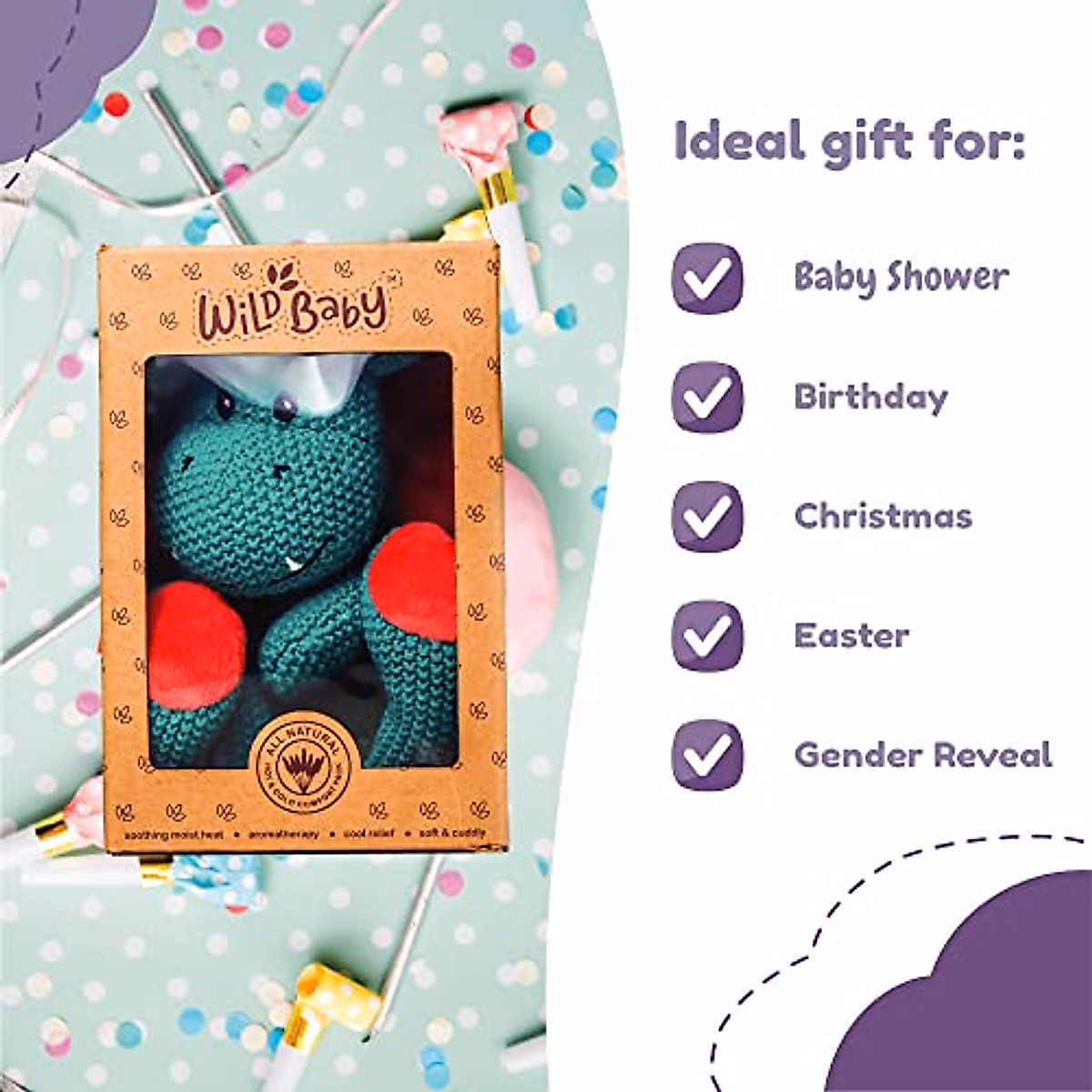 WILD BABY Dragon Weighted Stuffed Animals - Microwavable Animals with Lavender, 10 inch Heatable Plush for Kids - Soft, Cuddly, Warming Stuffed Animal for Baby - Gift Box Ready