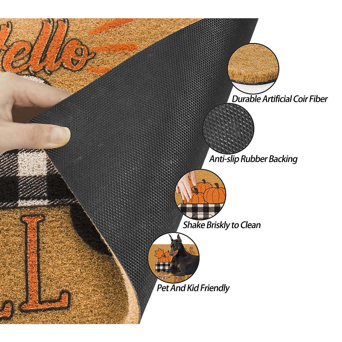 CaySep Welcome Fall Farm Pumpkin Truck Door Mats - Home Fall Decorative Doormat for Outdoor Entrance Non Slip Rubber Mat (Pumpkin)