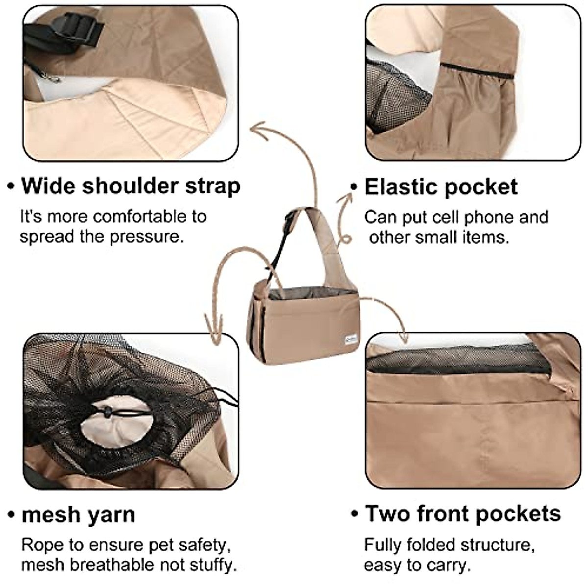 WILDEDEN Comfort Light Slings Travel Shoulder Bag,Pet Dog Cat Carrier for Small Animals(Khaki)