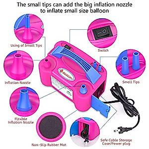 ID IDAODAN Portable Dual Nozzle Rose Red 110V 600W Electric Balloon Blower Pump/Electric Balloon Inflator for Decorations