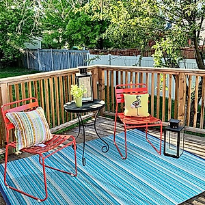 Wefavor Outdoor/Indoor Rug Plastic Straw Rug Waterproof Portable Outdoor Mat, Easy to Clean and Fold, Perfect for Garden, Patio, Picnic, Decking-（Blue，5x7Ft）