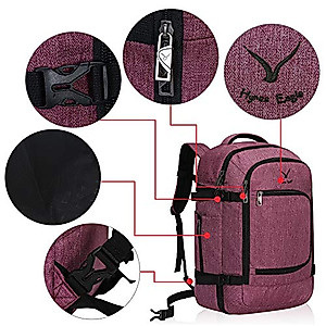 Hynes Eagle Travel Backpack 40L Flight Approved Carry on Backpack Men Large Cabin Weekender Laptop Backpack Women 15.6 inches Light Grey with Red Violet