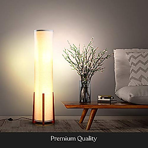 Brightech Parker LED Floor lamp, 48 Inches Tall Lamp with Wood Frame, Asian Design Lamp for Bedroom, Decorative Tower Shade Lamp for Living Rooms & Offices, Great Living Room Décor