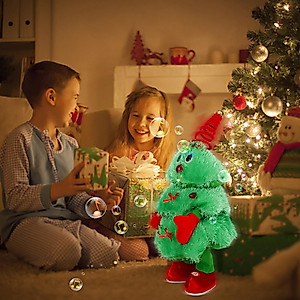 QUUREN Electric Christmas Tree Plush Toy, Singing and Dancing Christmas Toys Animated Christmas Decorations Cute Funny New Year Xmas Gifts for Family Friends Toddlers Kids