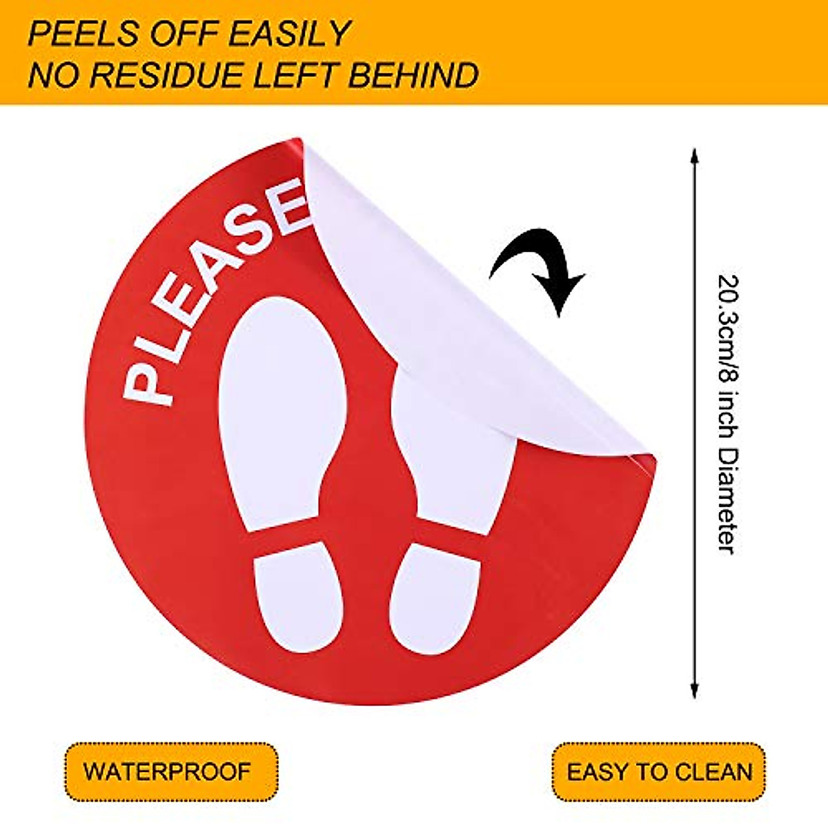 20 Pieces Social Floor Sticker Removable Stop Feet Apart Stand Safety Sign Marker Please Wait Here Footprint Decal for Supermarket, Grocery Store, Cafe Office, Hospital, 8 Inch (Red)