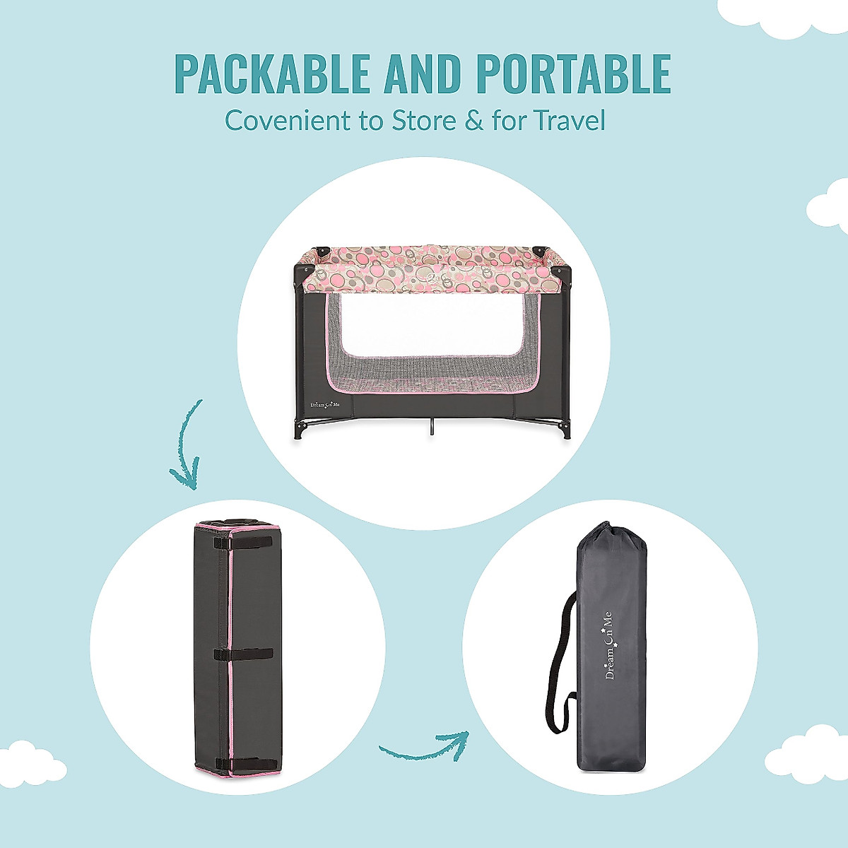 Dream On Me Zodiak Portable Playard in Grey and Pink, Lightweight, Packable and Easy Setup Baby Playard, Breathable Mesh Sides and Soft Fabric - Comes with a Removable Padded Mat