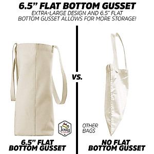 Jesty Crafts Heavy Duty Large Canvas Tote Bag with Large Bottom Gusset - 4 Pack of 12oz Reusable Canvas Grocery Bags - Perfect Canvas Bags for Crafts, HTV, Groceries, Shopping - 16H X 16W x 6.5D inch