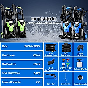 Power Washer, 3000PSI Pressure Washer 2.6GPM 1900W Electric High Pressure Washer Professional Car Washer Cleaner Machine with Hose,4 Nozzles for Patio Garden Yard Vehicle